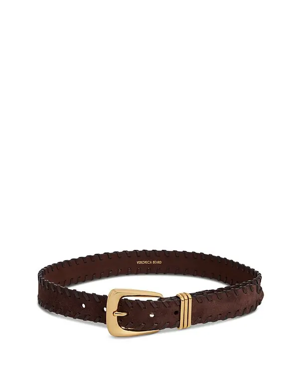 Veronica Beard Arch Whipstitch Suede Belt - Espresso