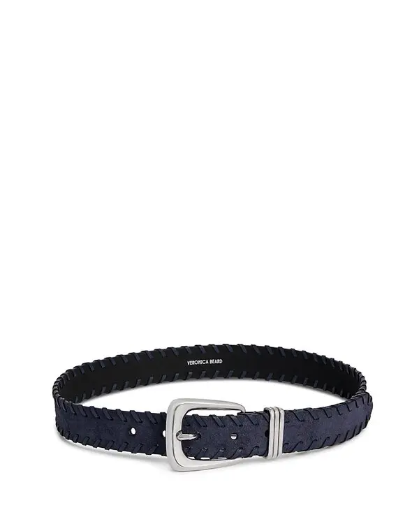 Veronica Beard Arch Whipstitch Suede Belt - Navy