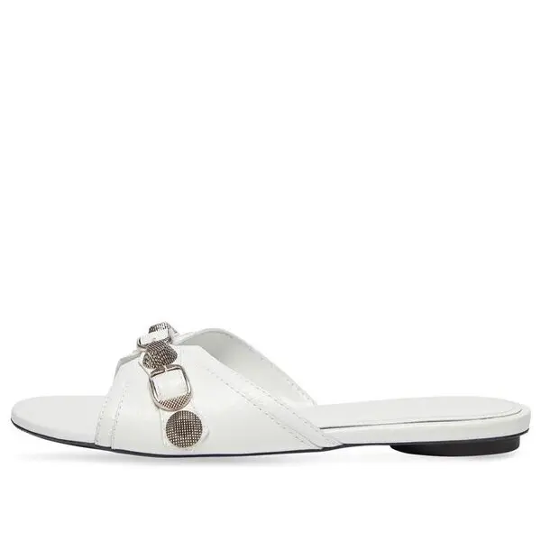 Balenciaga Cagole Sandals In White Arena Lambskin - White/silver