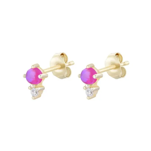 KAMARIA Opal & Crystal Seed Stud Earrings Fuchsia - Pink
