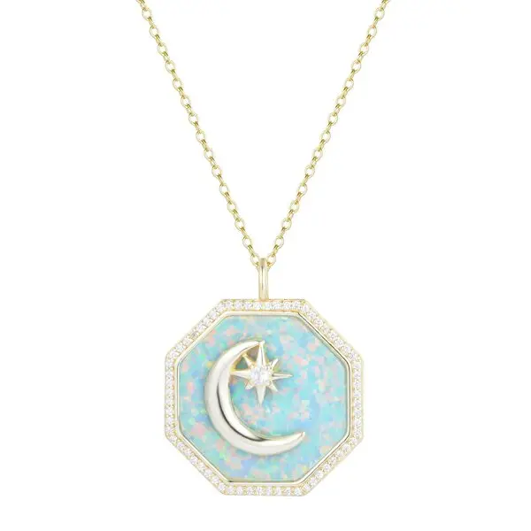 KAMARIA Octagon Moon Medallion Necklace Light Opal - Green