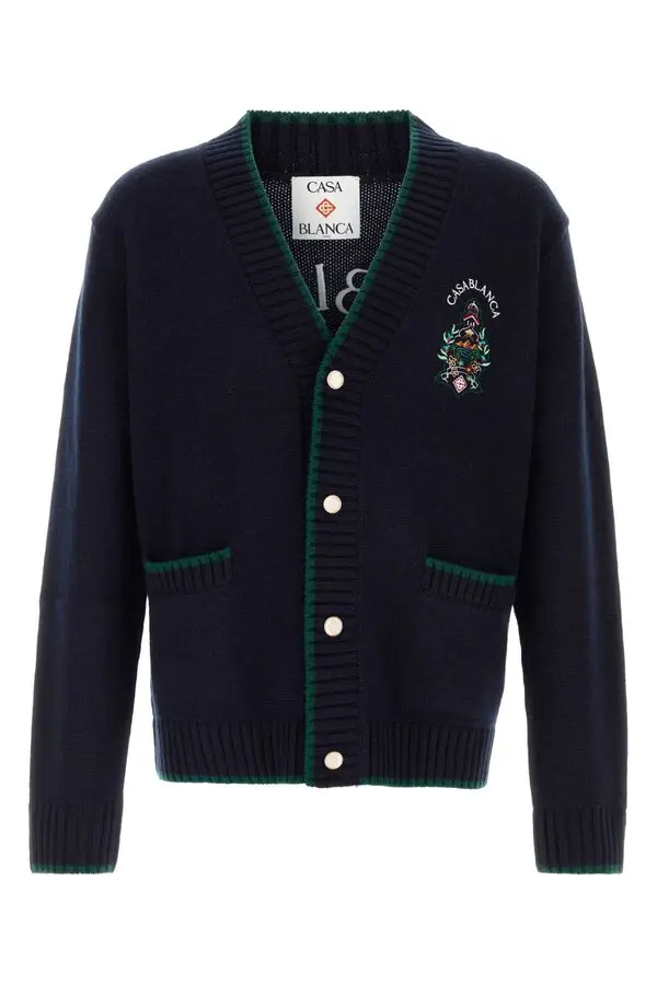 Casablanca Navy Wool Blend Cardigan - Blue