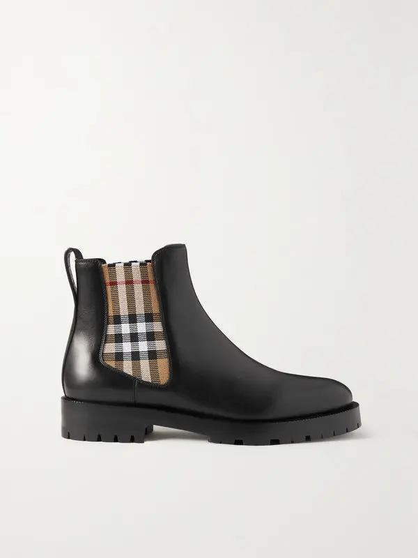 Burberry Checked Leather Chelsea Boots