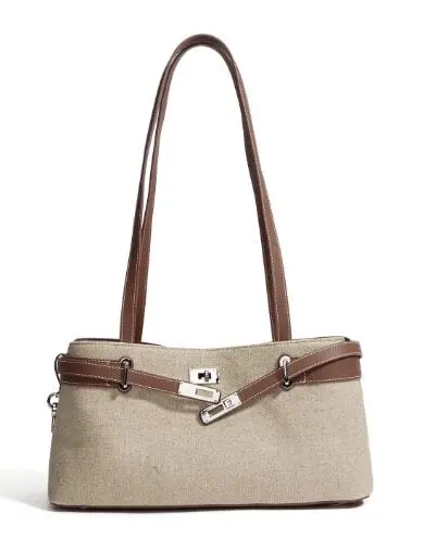 PRENELOVE Rundle Genuine Leather & Linen Handbag - Brown