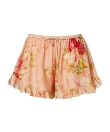 Zimmermann Roselight Floral Ruffled Silk Shorts - Nude
