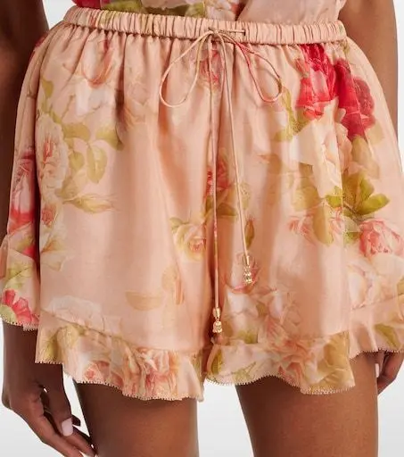 Zimmermann Roselight Floral Ruffled Silk Shorts