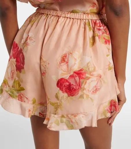 Zimmermann Roselight Floral Ruffled Silk Shorts