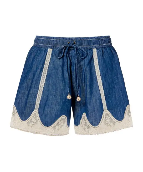 Zimmermann Awaken Lace-trimmed Denim Shorts - Blue