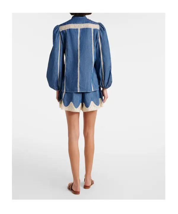 Zimmermann Awaken Lace-trimmed Denim Shorts