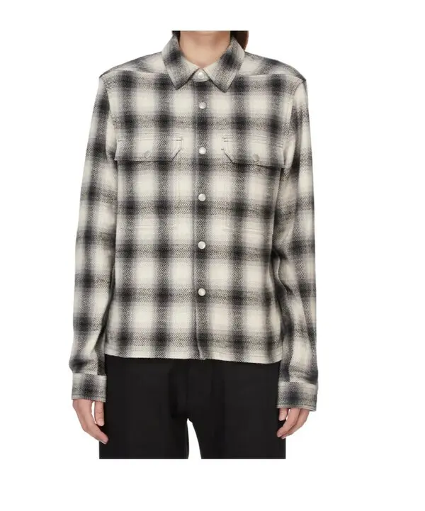 Rick Owens Cropped Plaid Buttoned Overshirt - Gray Gradient Check Pattern