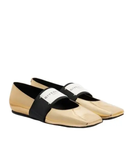 Givenchy Gold Glossy Square-toe Flat Shoes