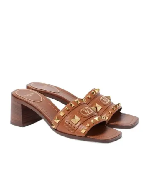 Valentino Garavani Leather Studded Block Heel Single-strap Sandals
