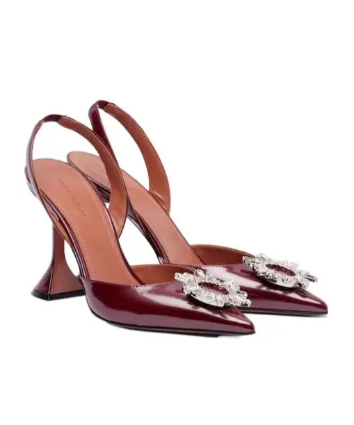 Amina Muaddi Patent Leather Slingback Pumps