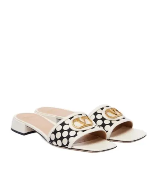 Valentino Garavani Polka-dot Leather-trimmed Slides - White