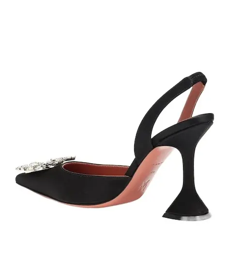 Amina Muaddi Satin Slingback Pumps