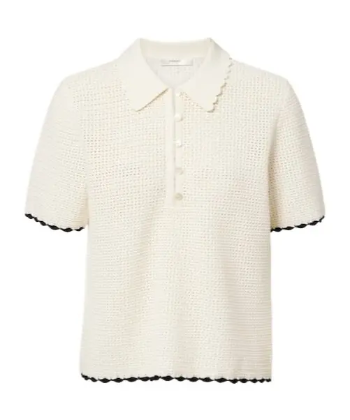 FRAME Daybreak Crochet Scalloped Polo Shirt
