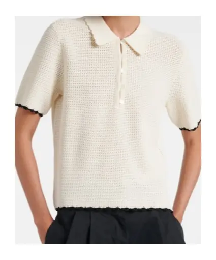 FRAME Daybreak Crochet Scalloped Polo Shirt