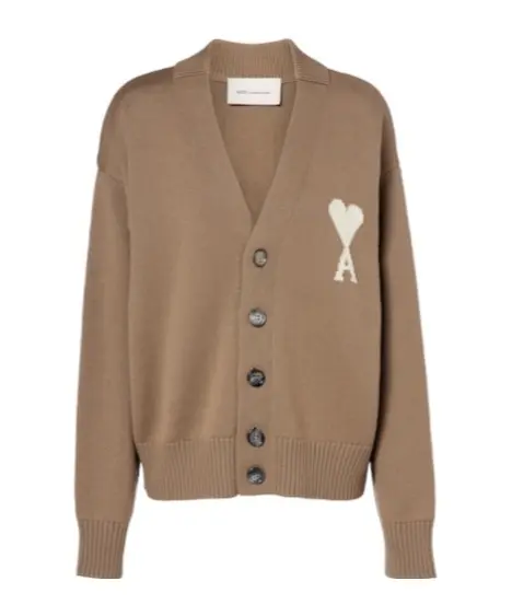 AMI Paris De Cœur Wool And Cotton Cardigan - Brown
