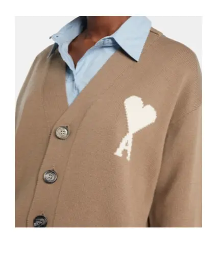 AMI Paris De Cœur Wool And Cotton Cardigan