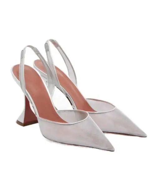 Amina Muaddi Mesh Slingback Pumps - Gray