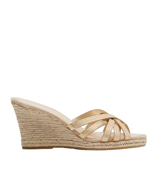 Veronica Beard Metallic Leather Espadrille Wedges - Nude