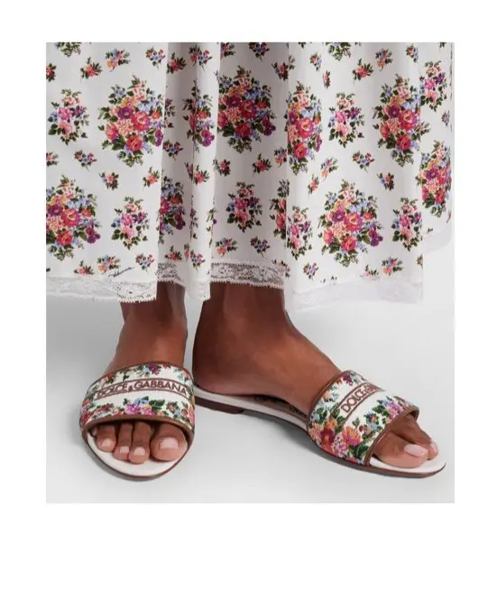 Dolce & Gabbana Floral Leather-trimmed Slides