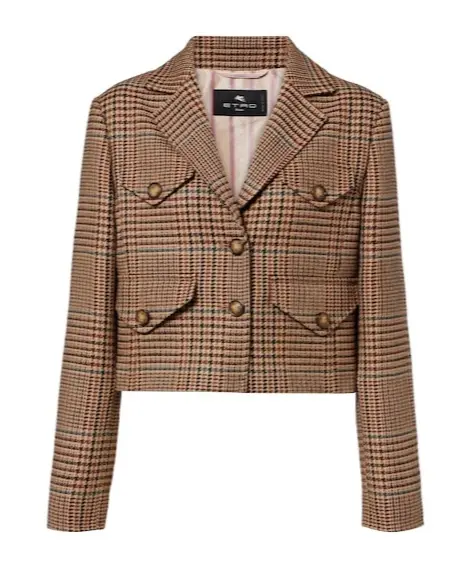Etro Cropped Houndstooth Wool Blazer