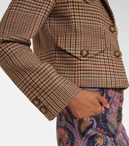 Etro Cropped Houndstooth Wool Blazer