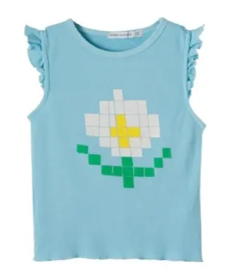 BOBO CHOSES Pixel Daisy Ruffled Cotton Top - Blue