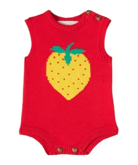 BOBO CHOSES Baby Pixel Strawberry Cotton Playsuit - Red