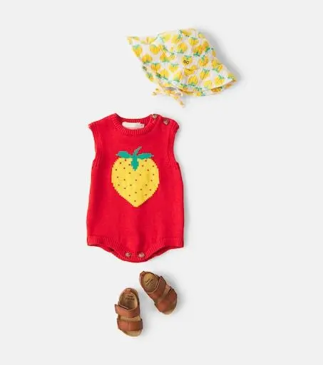 BOBO CHOSES Baby Pixel Strawberry Cotton Playsuit