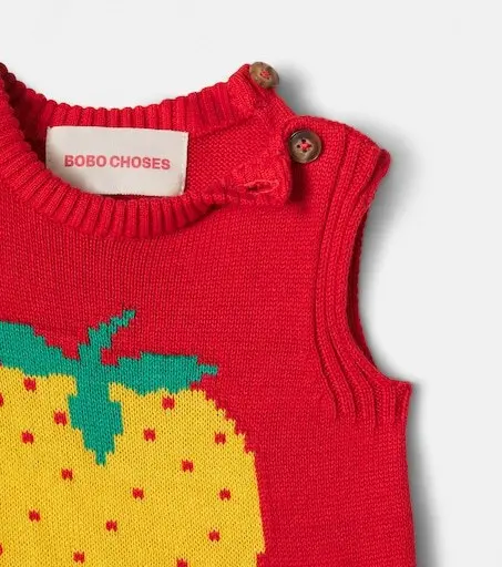 BOBO CHOSES Baby Pixel Strawberry Cotton Playsuit