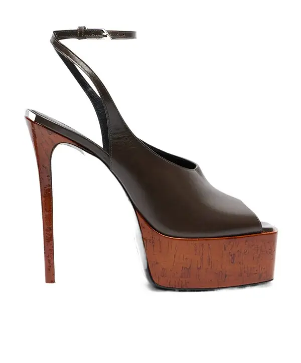Attico Ornella Leather Platform Slingback Sandals - Black