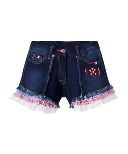 Monnalisa Embellished Fringed Denim Shorts