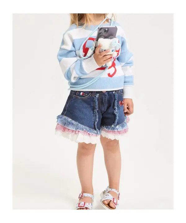 Monnalisa Embellished Fringed Denim Shorts