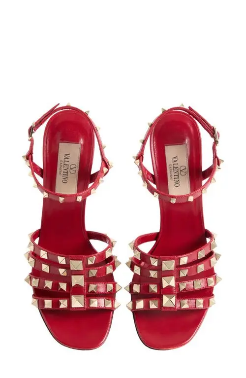 Valentino Garavani Rockstud Ankle Strap Sandal - Red