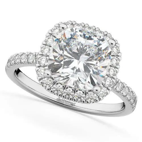 ALLUREZ 14k White Gold Cushion Cut Halo Lab Diamond Engagement Ring - 2.55ct/white Gold