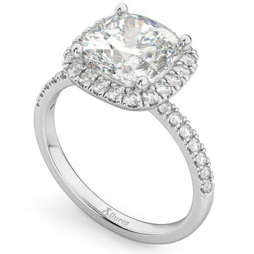 ALLUREZ 14k White Gold Cushion Cut Halo Lab Diamond Engagement Ring