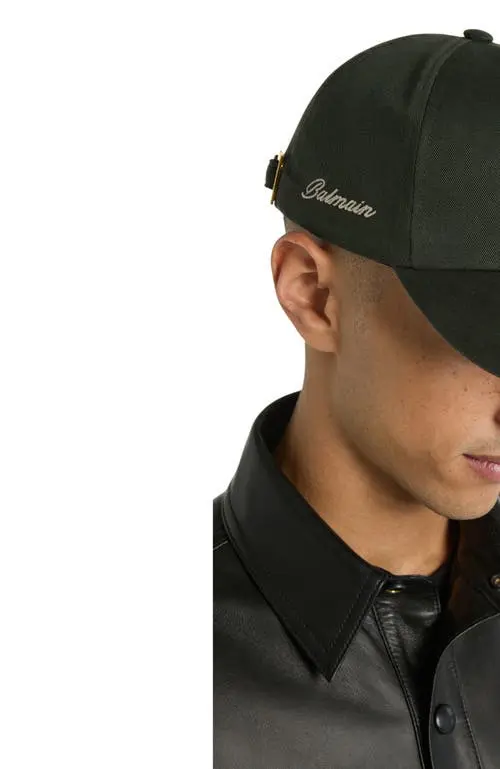Balmain Washed Cotton Twill Cap With Contrasting Logo And Gold-tone Buckle