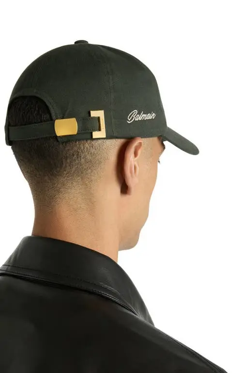 Balmain Washed Cotton Twill Cap With Contrasting Logo And Gold-tone Buckle