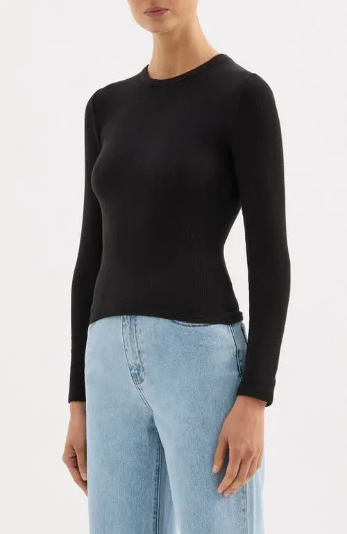 Nude Lucy Ribbed Long Sleeve Crewneck Tee - Black