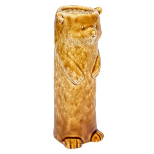 STORIED HOME Bear Vase With Reactive Crackle Glaze - Brown
