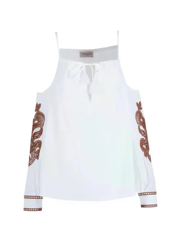 ERMANNO FIRENZE Embroidery Cold-shoulder Blouse
