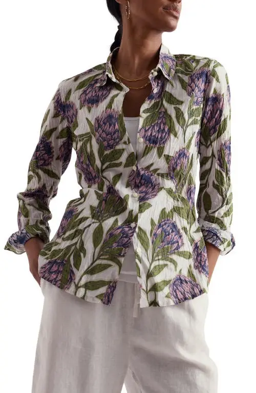 SEASALT CORNWALL Larissa Crinkled Floral Organic Cotton Button-up Shirt - Proteas Chalk