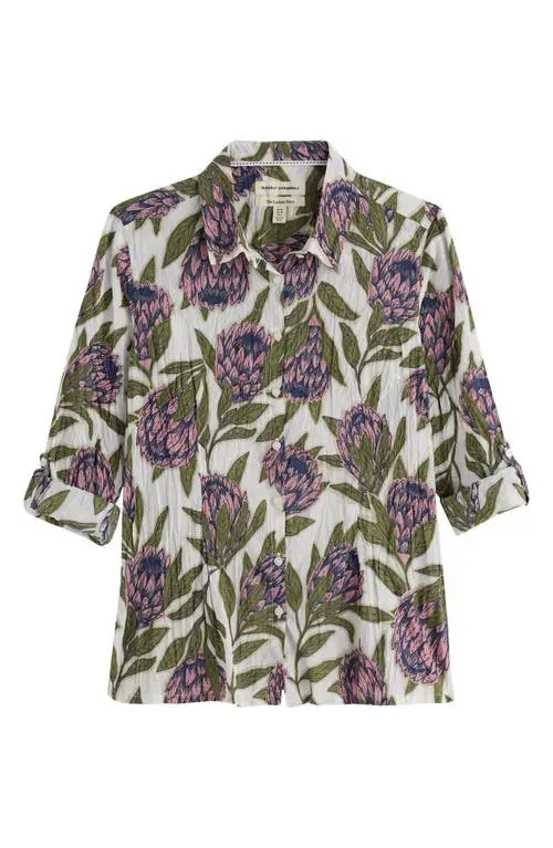 SEASALT CORNWALL Larissa Crinkled Floral Organic Cotton Button-up Shirt - Proteas Chalk