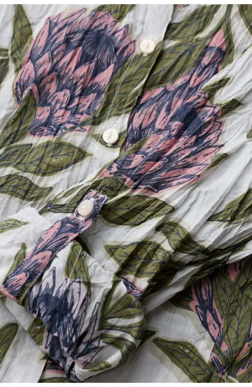 SEASALT CORNWALL Larissa Crinkled Floral Organic Cotton Button-up Shirt - Proteas Chalk