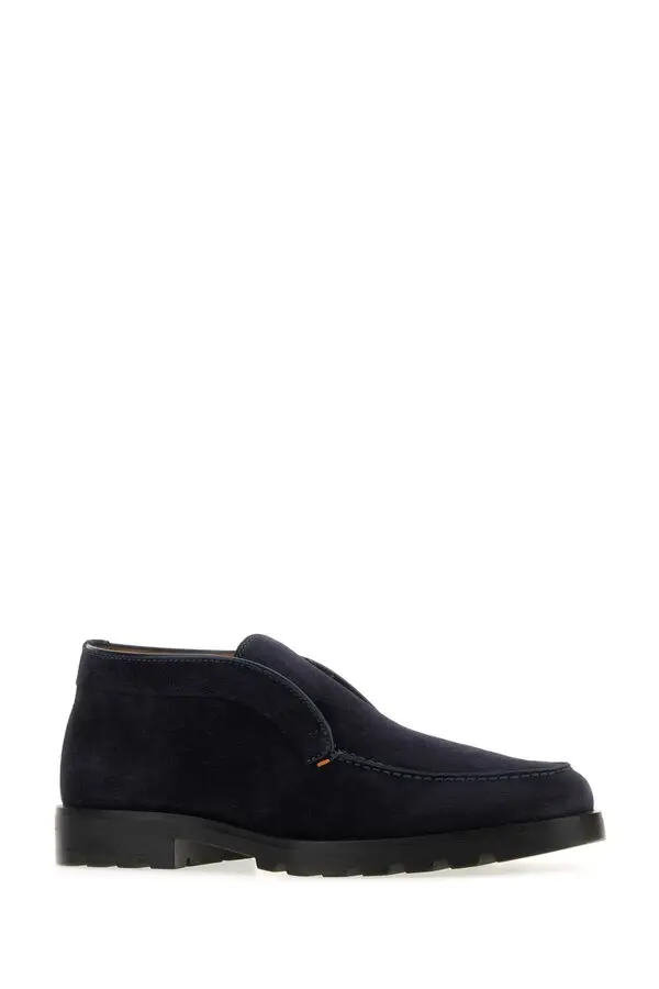 Santoni Navy Bue Suede Desert Slip-ons