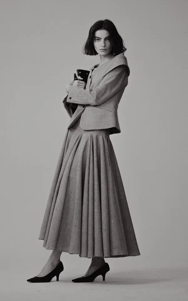 KALLMEYER Tatiana Speckled Wool Flare Maxi Skirt