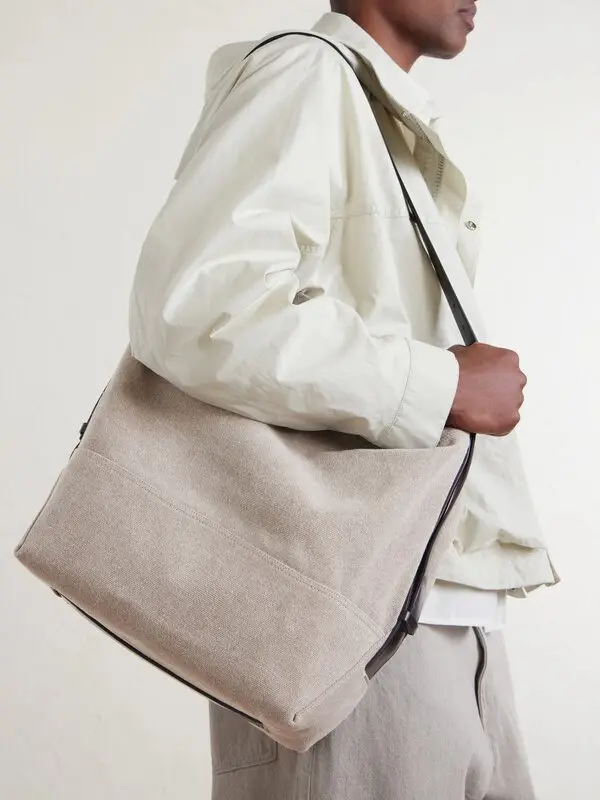 LEMAIRE Canvas Tote Bag With Leather Trim - Neutrals