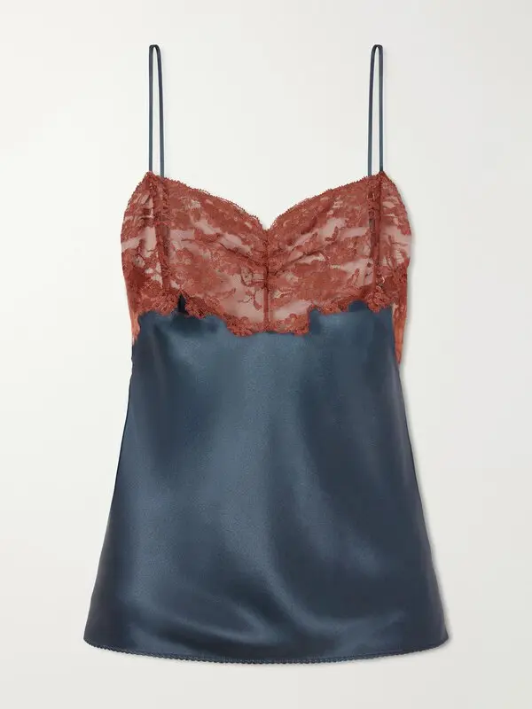 Saint Laurent Lace-trimmed Silk-satin Camisole - Gray